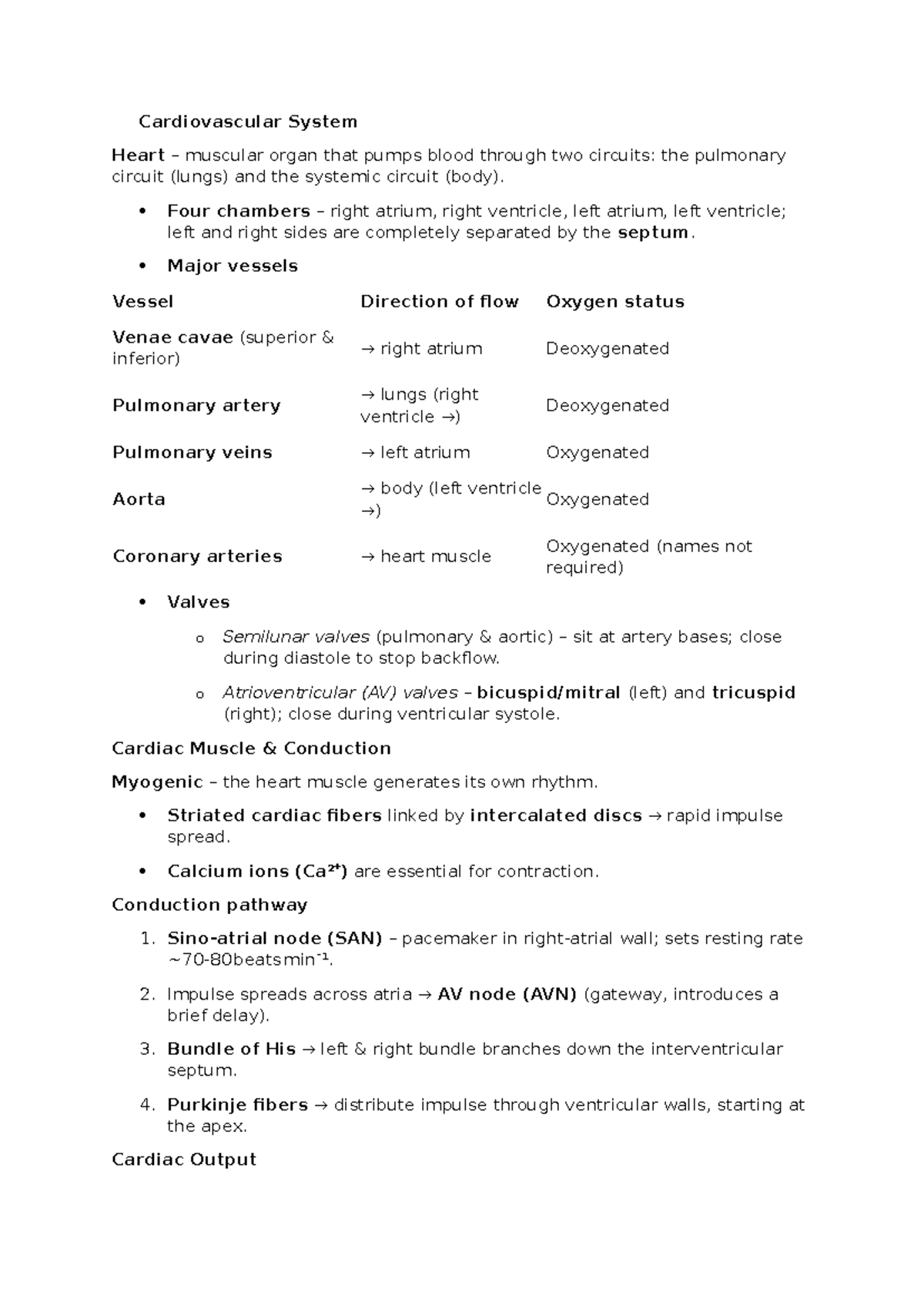 Cardiovascular System Overview: Key Concepts for Final Exam - Studocu