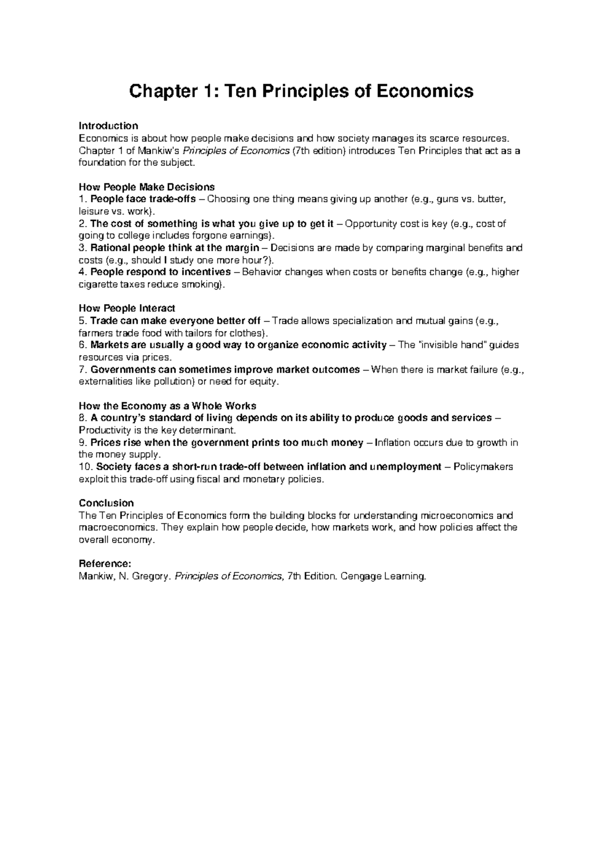 Chapter 1: Ten Principles of Economics - Key Concepts and Notes - Studocu