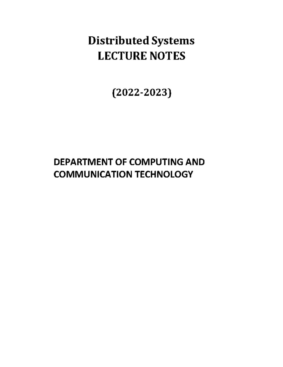 Distributed Systems Lecture Notes Distributed Systems Lecture Notes 2022 2023 Department Of