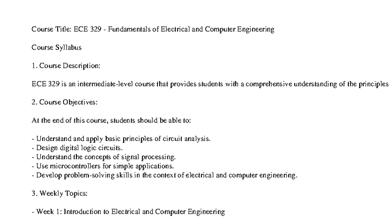 ECE 329 Syllabus - Course Title: ECE 329 - Fundamentals of Electrical ...