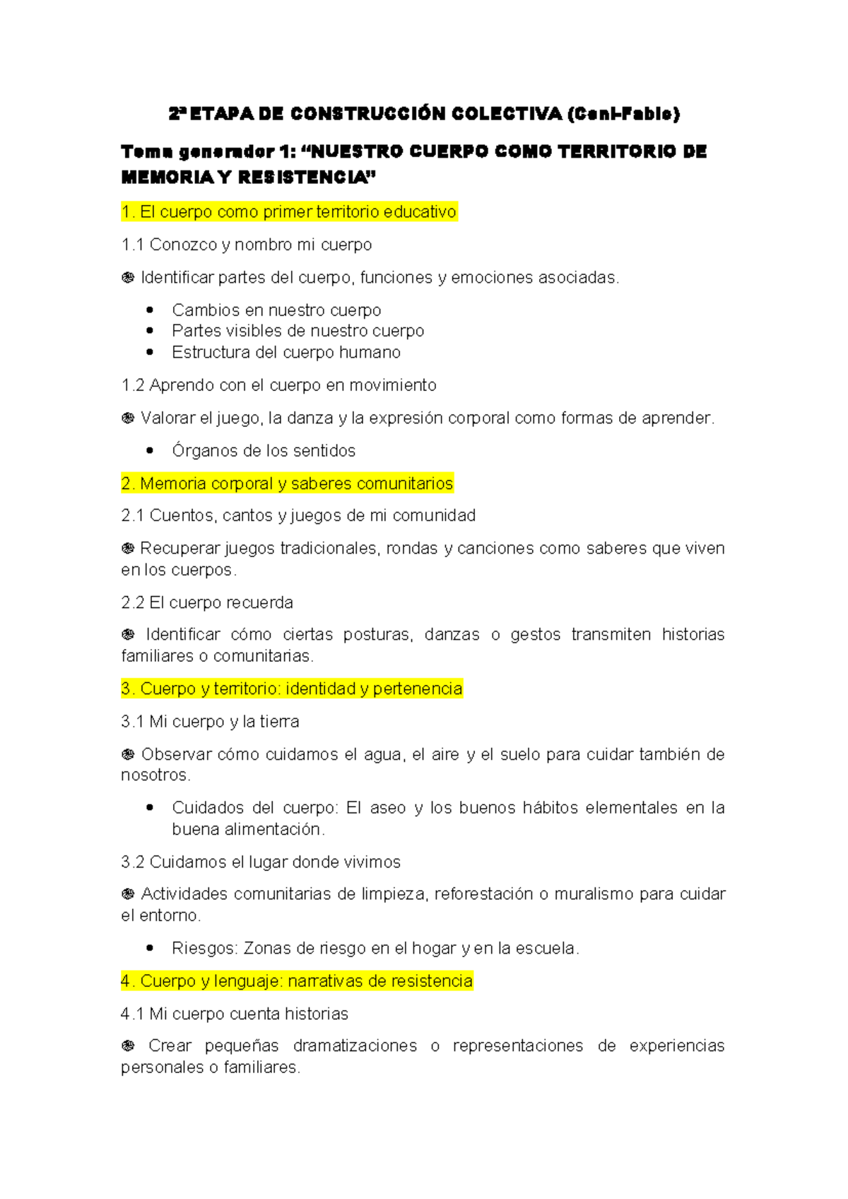 2ª ETAPA DE CONSTRUCCIÓN COLECTIVA: CUERPO Y MEMORIA 100619 - Studocu