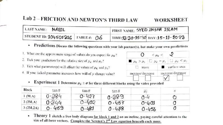 Lab 2 - Friction and Law Practical Report by Nabil (ID: 104501316 ...