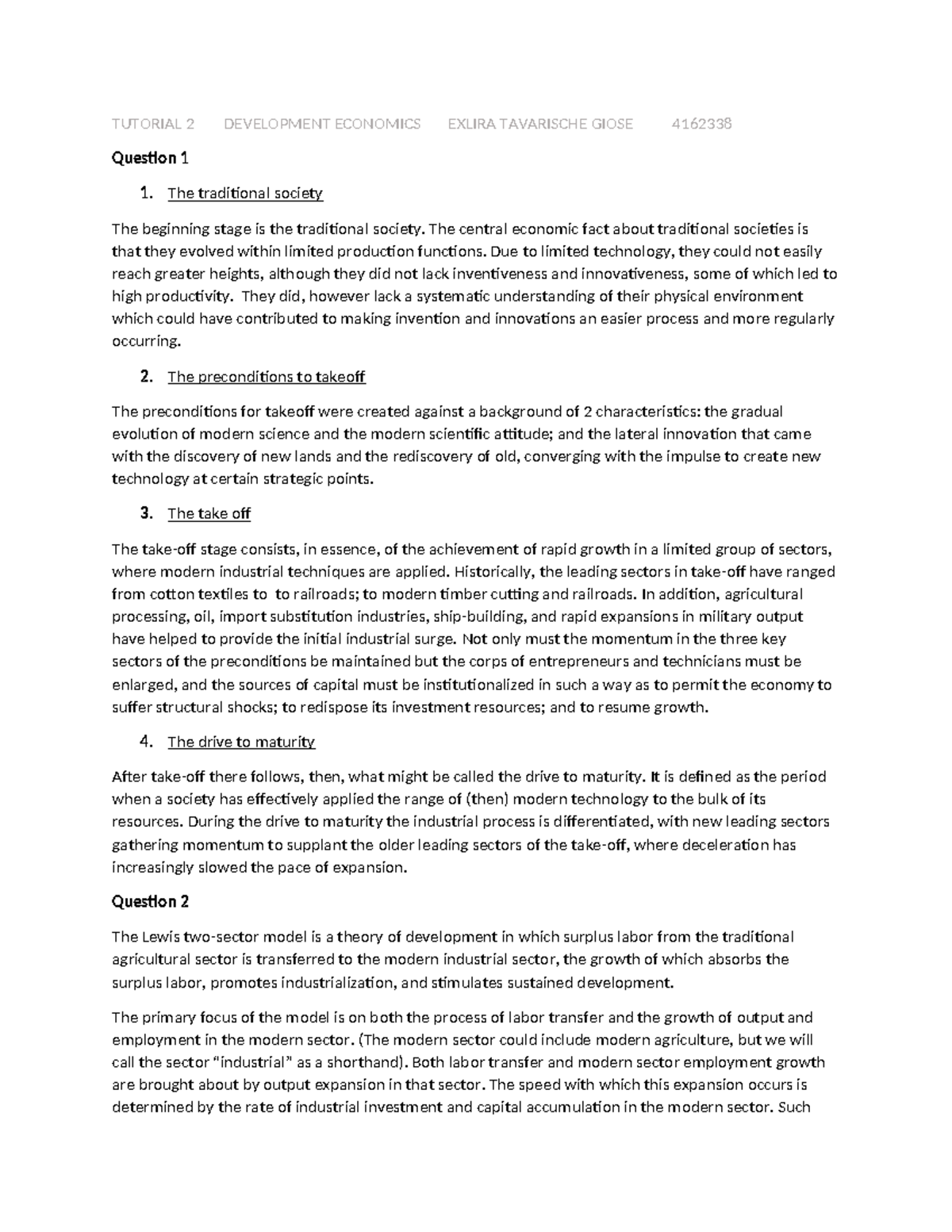 ECO 336 Tutorial 2: Development Economics Insights and Models - Studocu