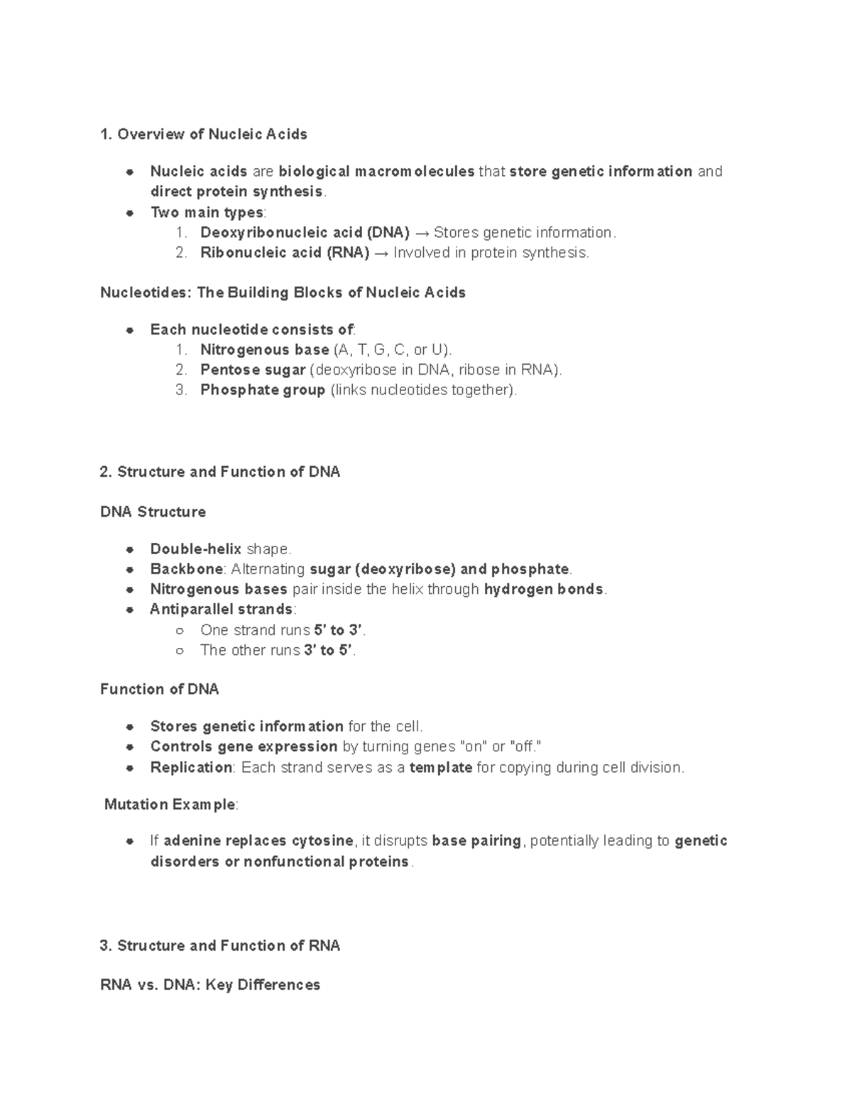 DNA - Summary Foundations of Biological Inquiry - Overview of Nucleic ...