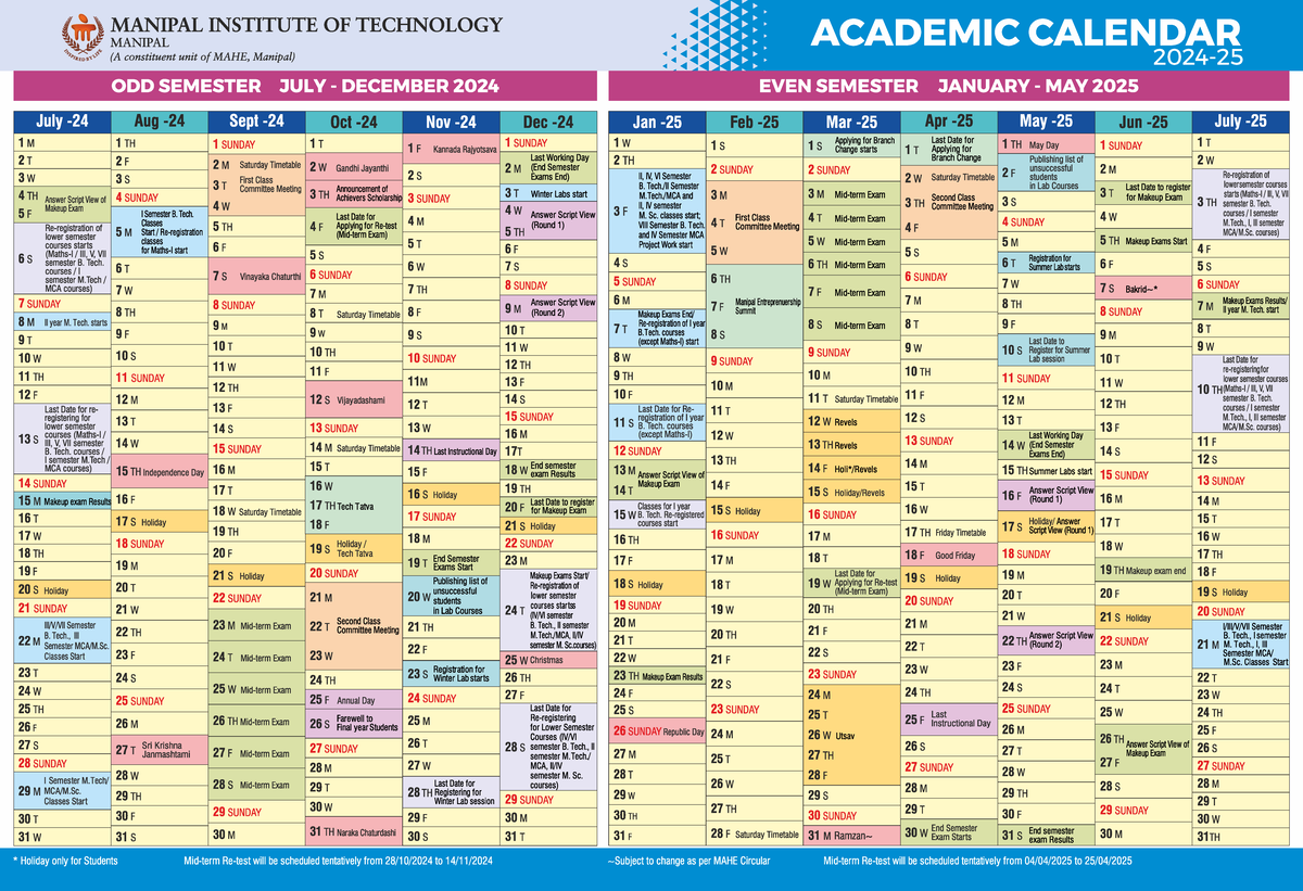 Academic Calendar 2024-25: Final from MIT (Odd & Even Semesters) - Studocu