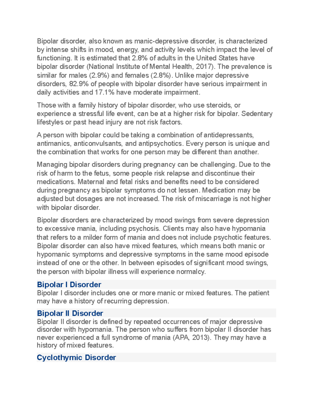 Bipolar Disorder: Comprehensive Notes for Mental Health Course (MH101 ...