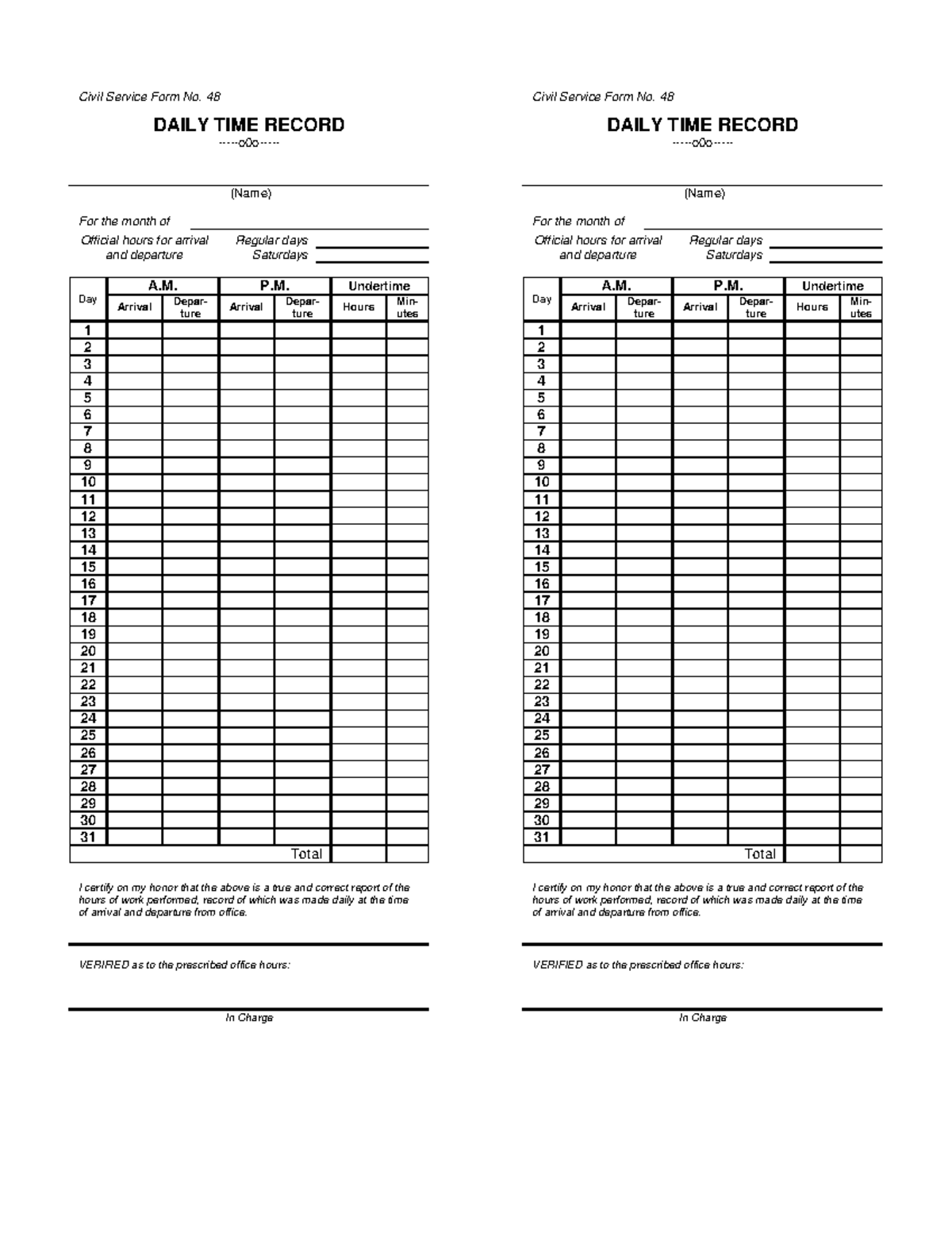 Civil Service Form No. 48 - Final Daily Time Record - Studocu