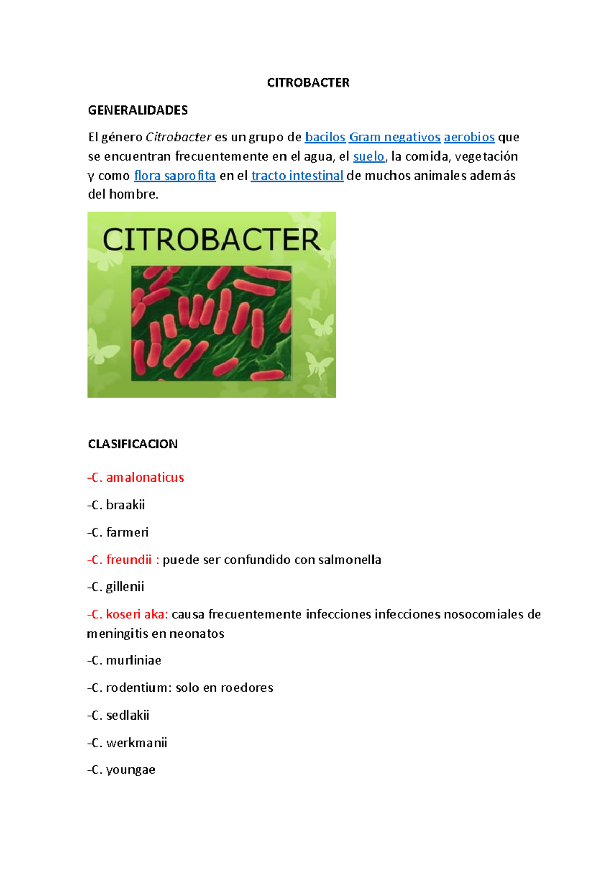 Citrobacter - CLASIFICACION -C. amalonaticus -C. braakii -C. farmeri -C ...