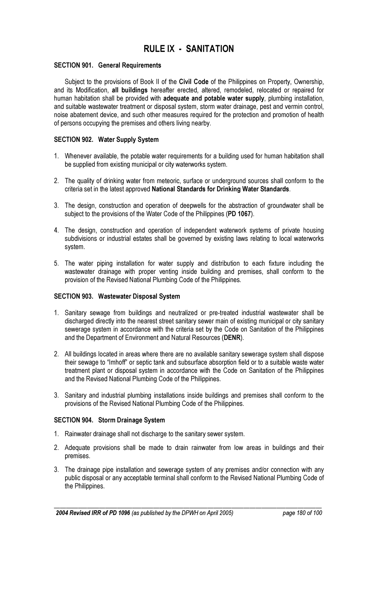 PD 1096 - Rule IX: Sanitation Requirements and Regulations - Studocu