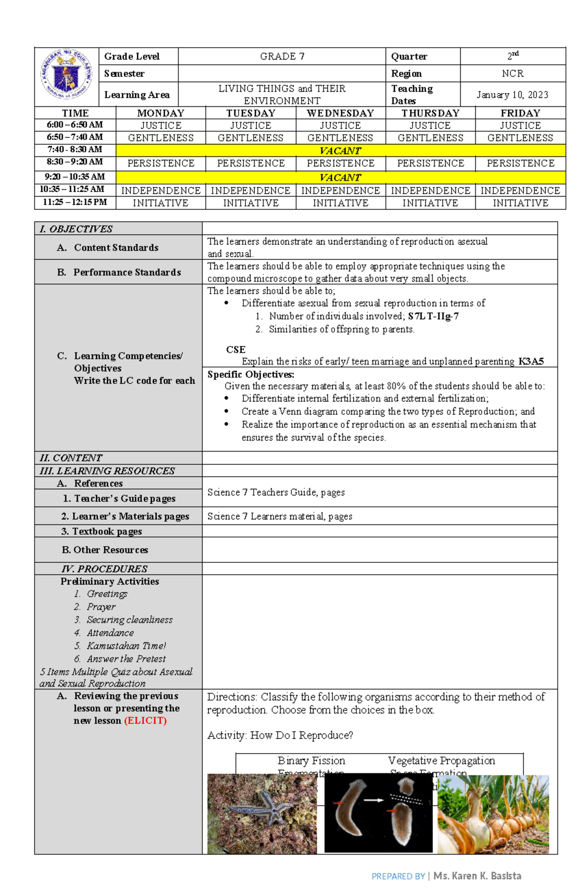 DLL 7E Quiz on Asexual vs Sexual Reproduction Concepts - Studocu