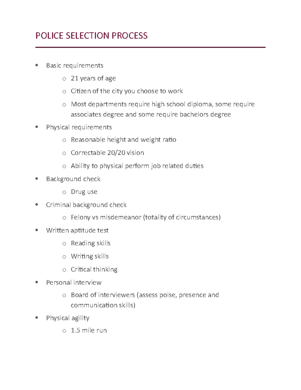 Police Selection Process - POLICE SELECTION PROCESS Basic requirements ...