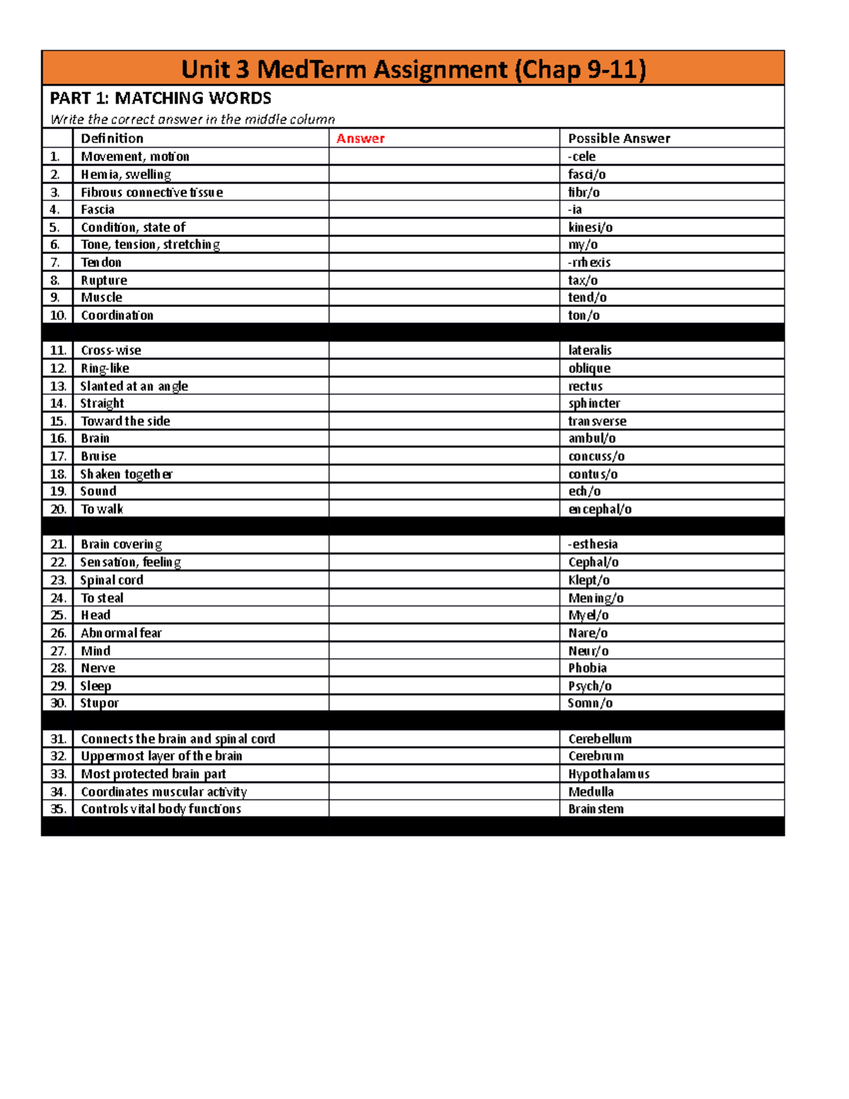 Unit 3 Med-term Packet (Student) C - Unit 3 MedTerm Assignment (Chap 9-11) PART 1: MATCHING ...