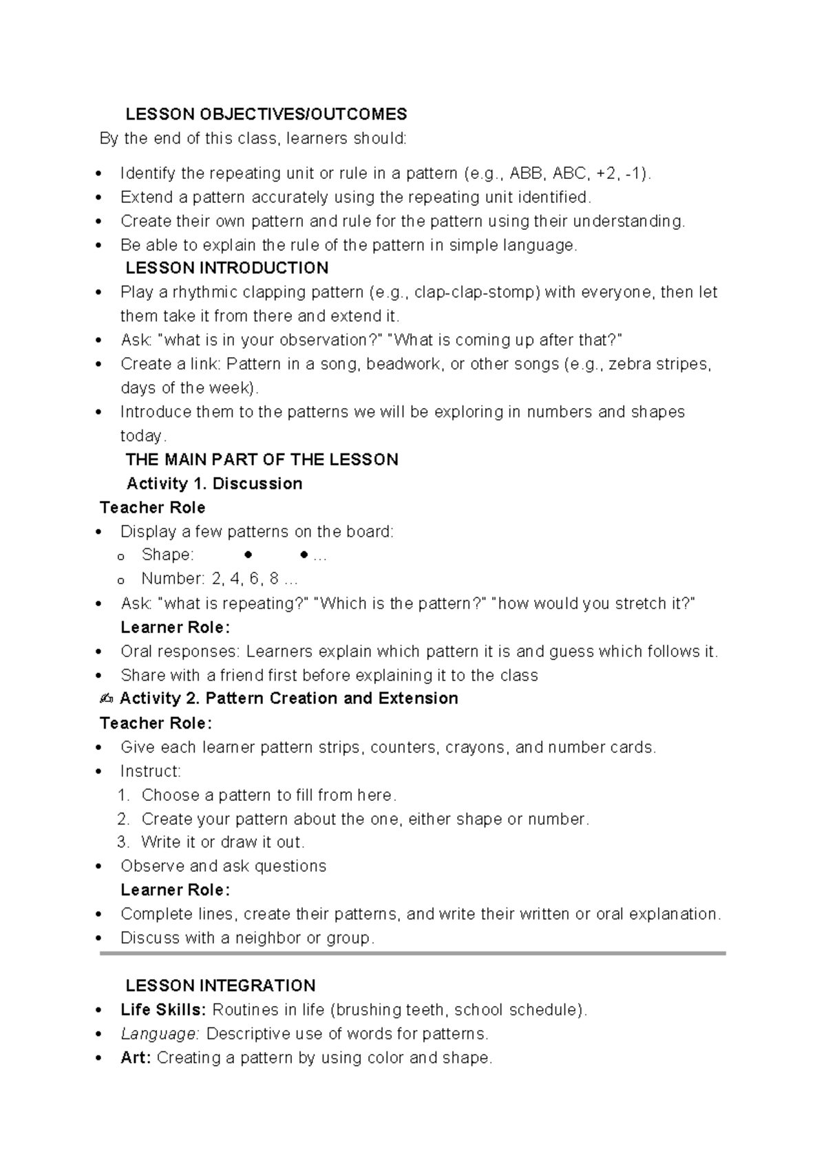 LESSON: Understanding Patterns in Shapes and Numbers - Studocu