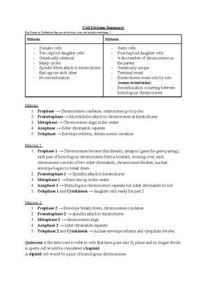 Biol 1090 Exam Notes: Cell Division, Genetics, and Molecular Biology ...