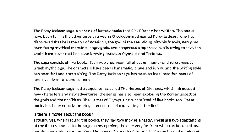 ALP PJ Essay Notes: Exploring the Percy Jackson Saga and Its Impact ...