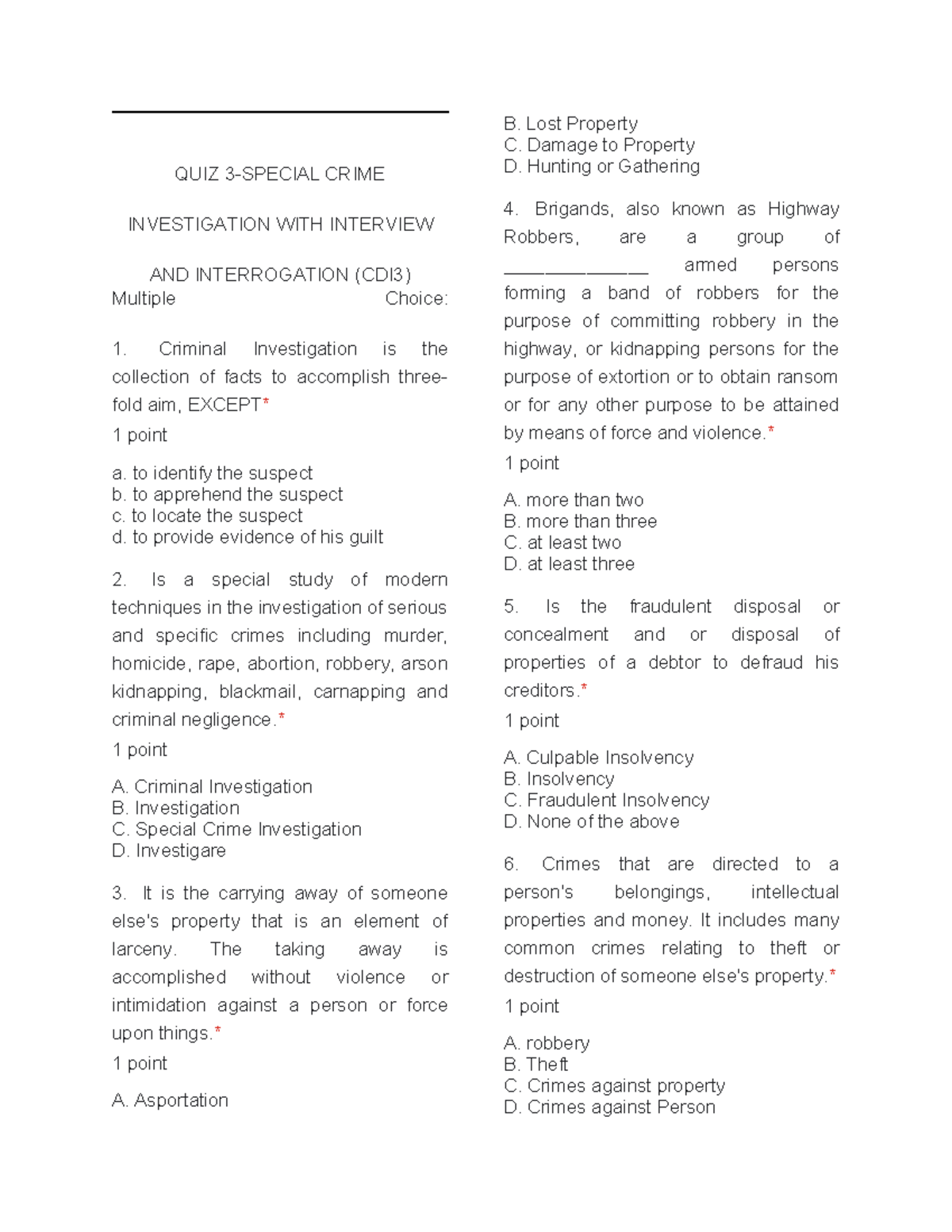 QUIZ 3: Special Crime Investigation, Interview & Interrogation (CDI3 ...