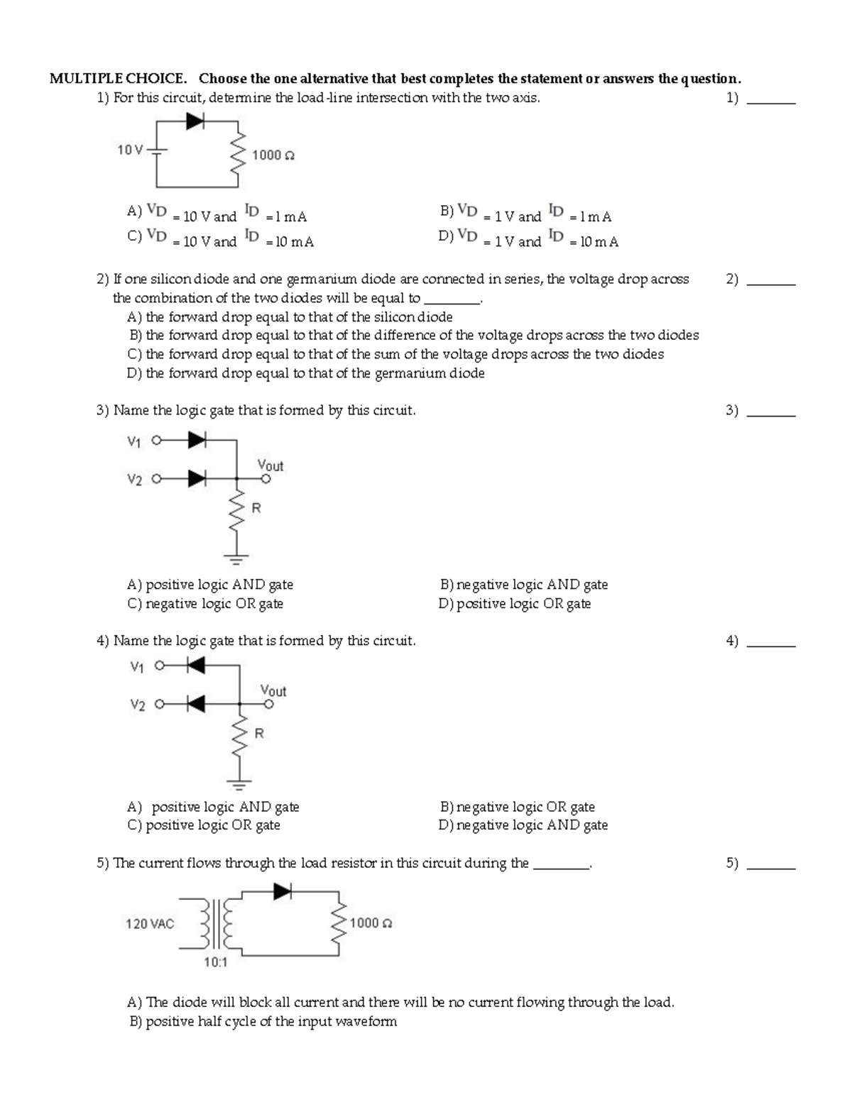 MCQ on Diode Circuits - EE 101 Final Exam Review - Studocu