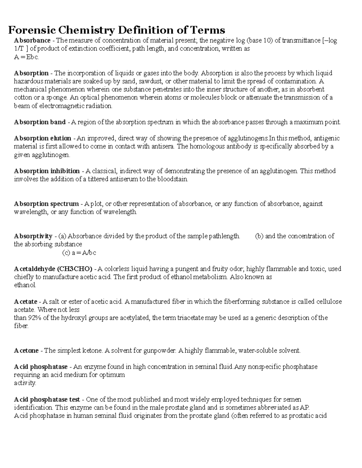 Forensic Chemistry (CHEM 202): Key Terminology and Definitions - Studocu
