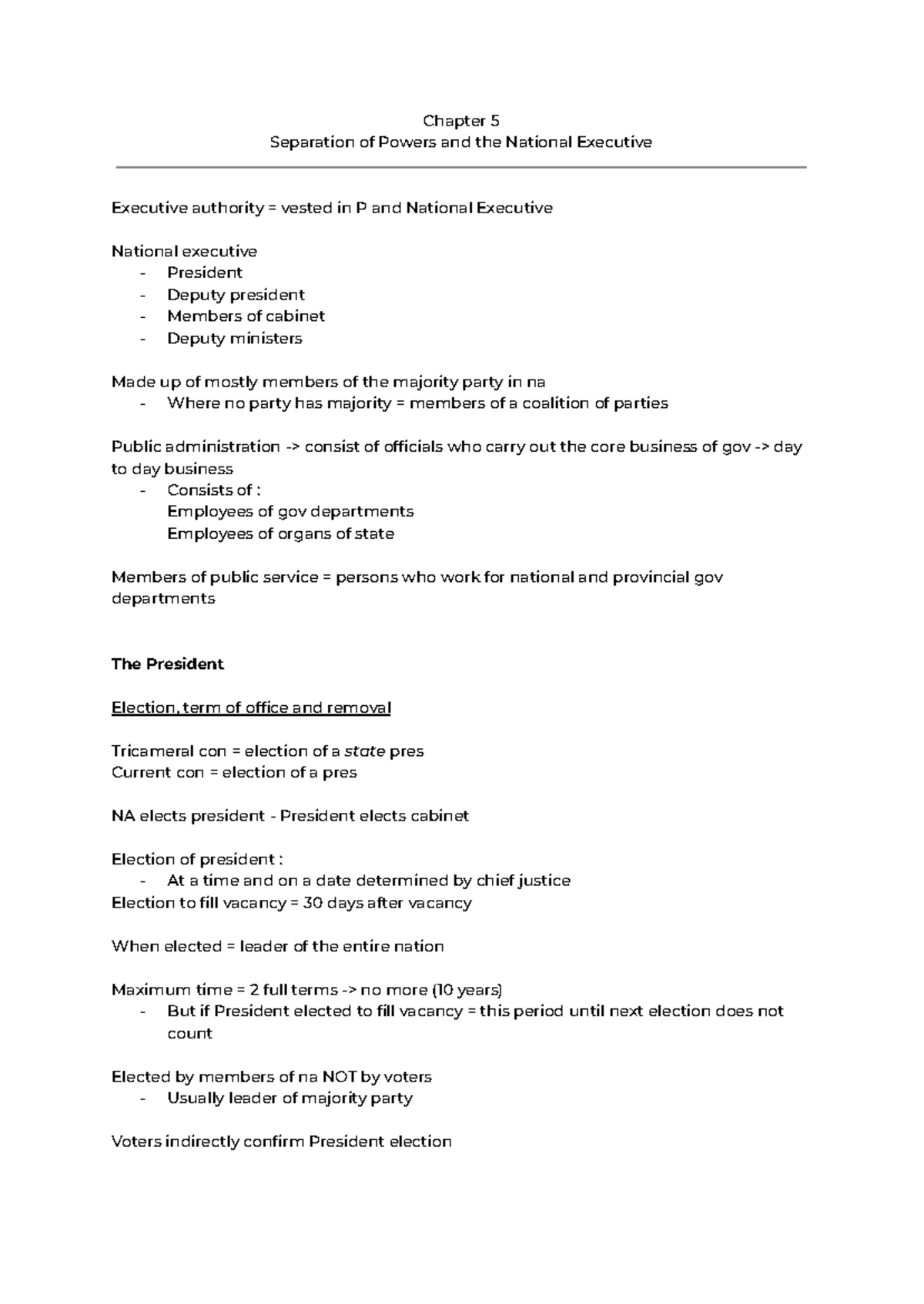 Separation of Powers & the National Executive - Con Law (Chapter 5 ...