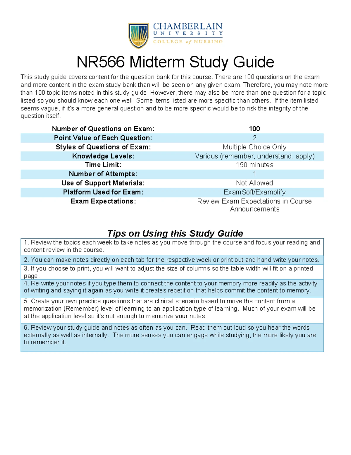 NR566 Midterm Study Guide updated 071322 - Be familiar with the interactive activities ...