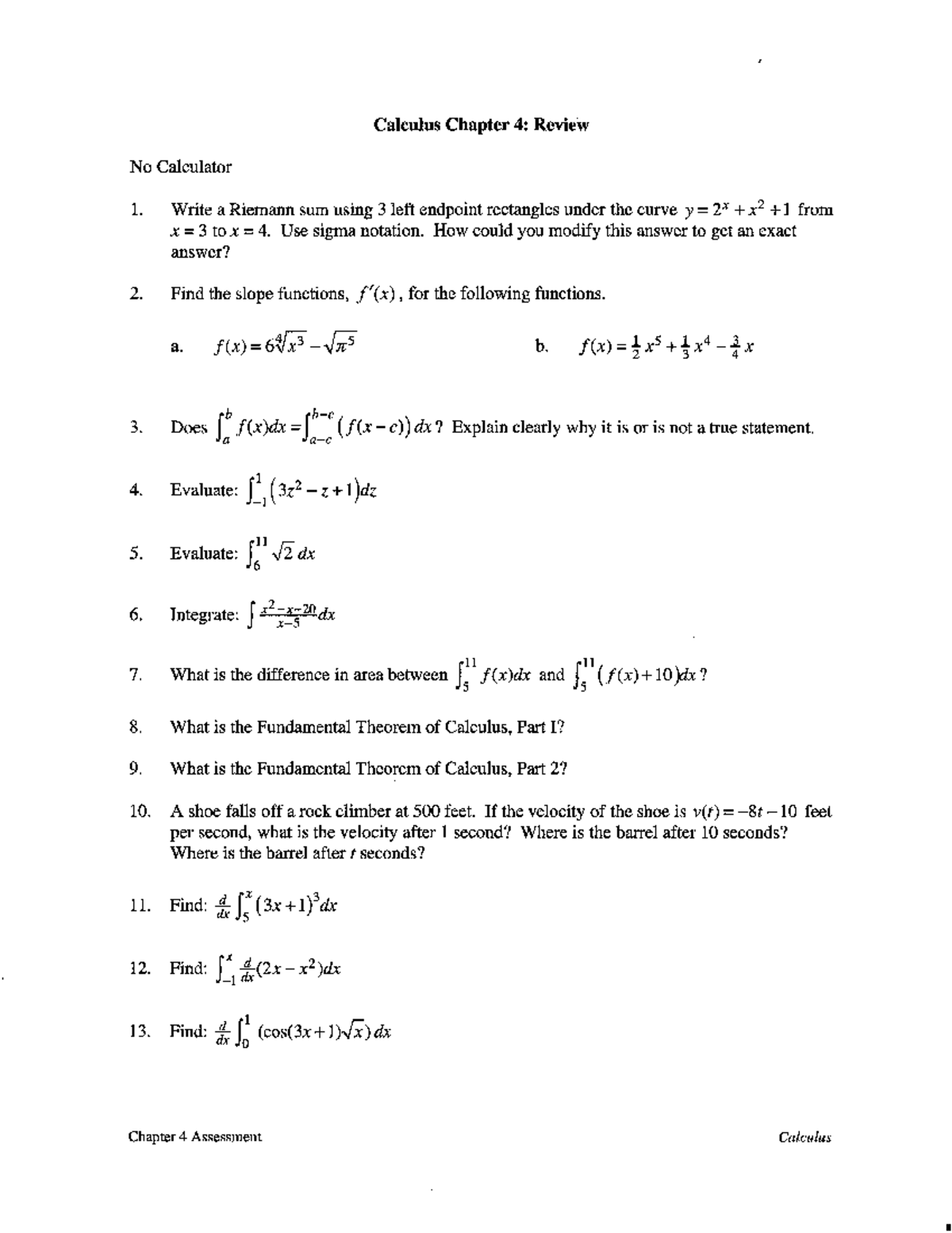Calculus Chapter 4 Practice Test: Key Review Questions and Concepts ...