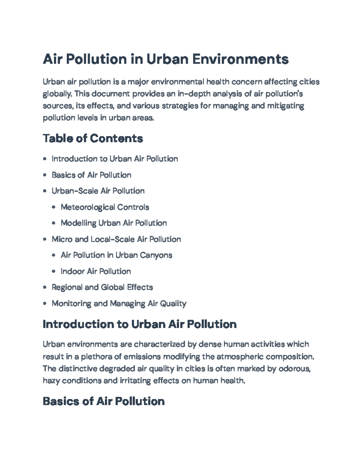 Urban Air Pollution: Sources, Effects, and Management Strategies - Air ...