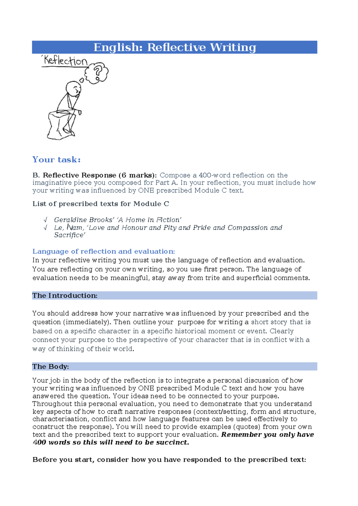 English: Reflective Writing on Module C Text Influence - Studocu