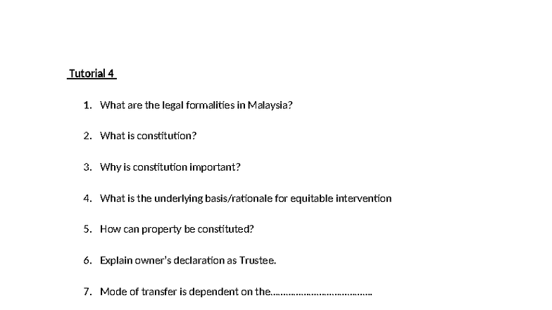 Tutorial 4 - sdtfghijok,'l. - Tutorial 4 1. What are the legal ...