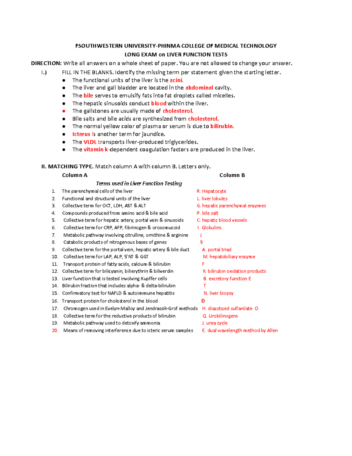 CC2-ALL - Long Exam on Liver Function Tests - Studocu