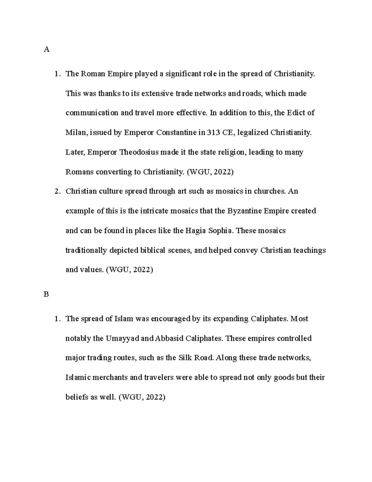 D266 Task 1 - Analysis of the Spread of Christianity & Islam - Studocu