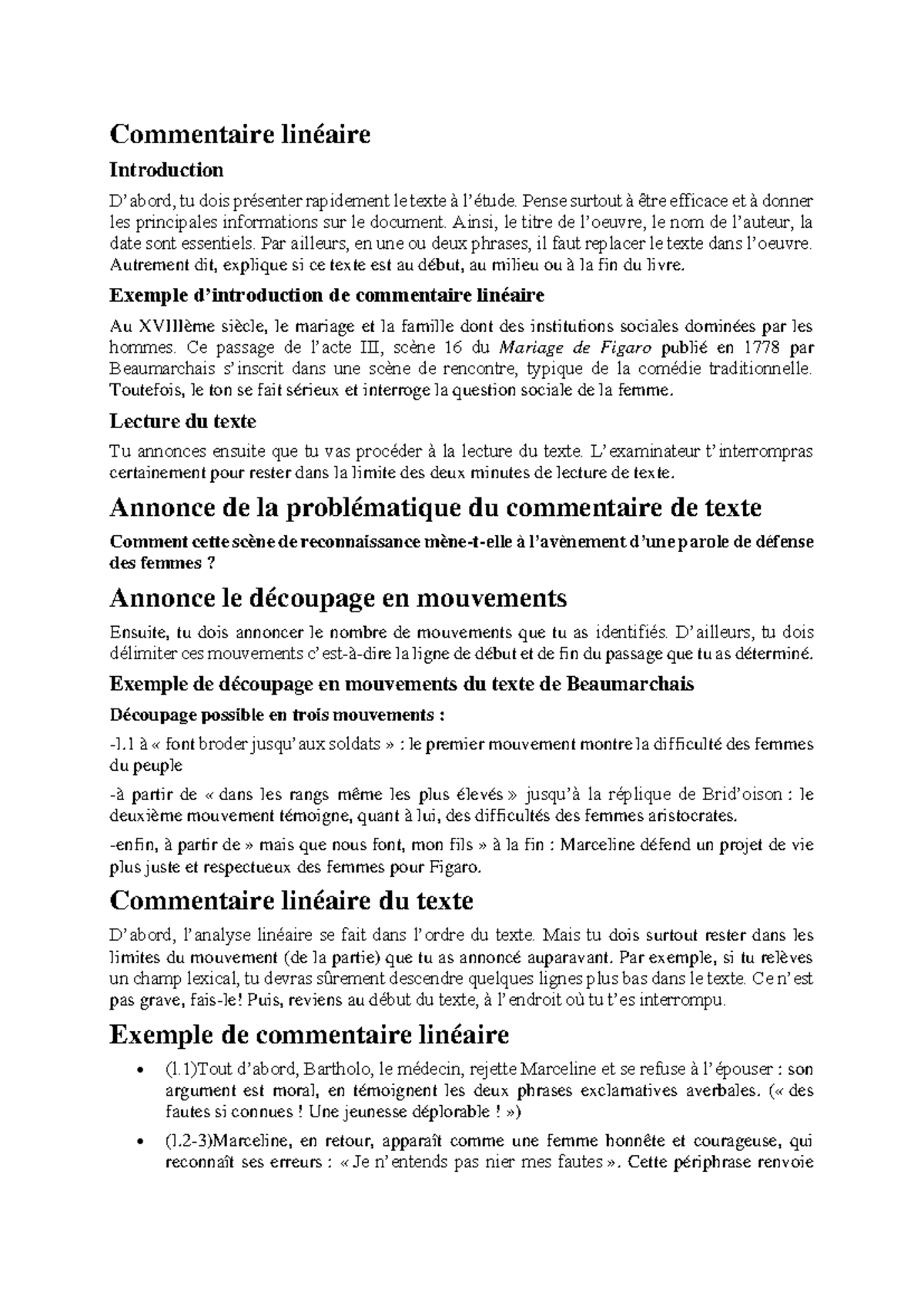 Commentaire linéaire sur "Le Mariage de Figaro" - Exemples et ...
