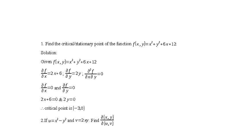Maths QB1: Critical Points, Integrals, and Functional Dependence - Studocu