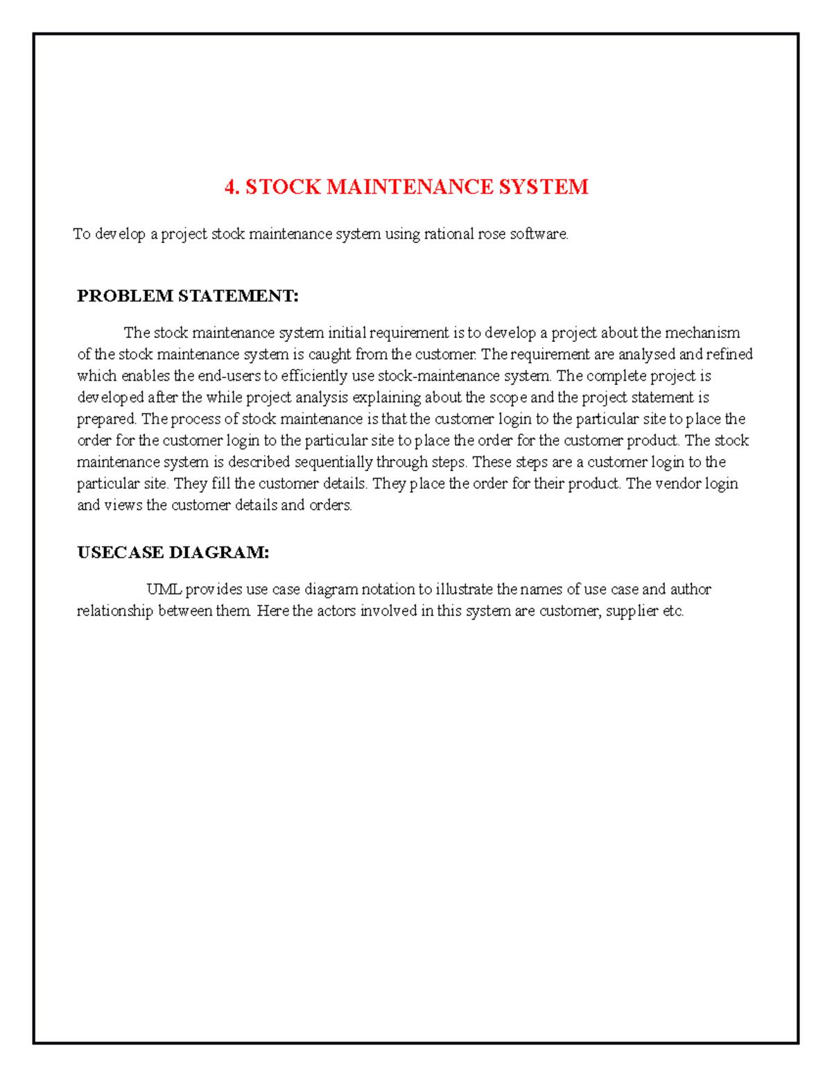 Stock Maintenance System - To develop a project stock maintenance ...