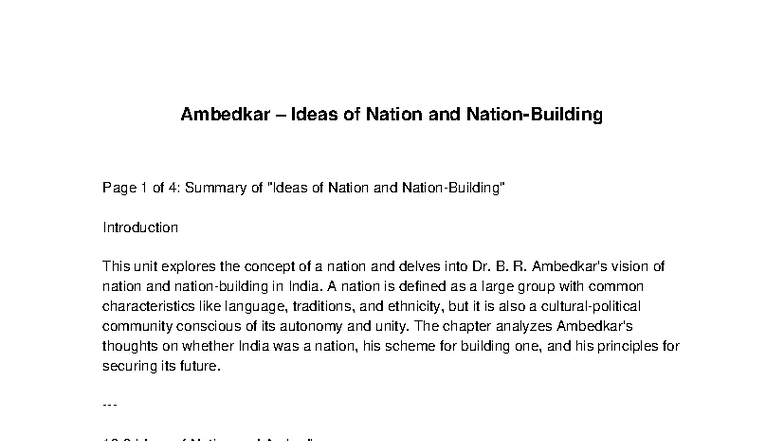 Ambedkar's Ideas on Nation and Nation Building (Unit 13 Summary) - Studocu