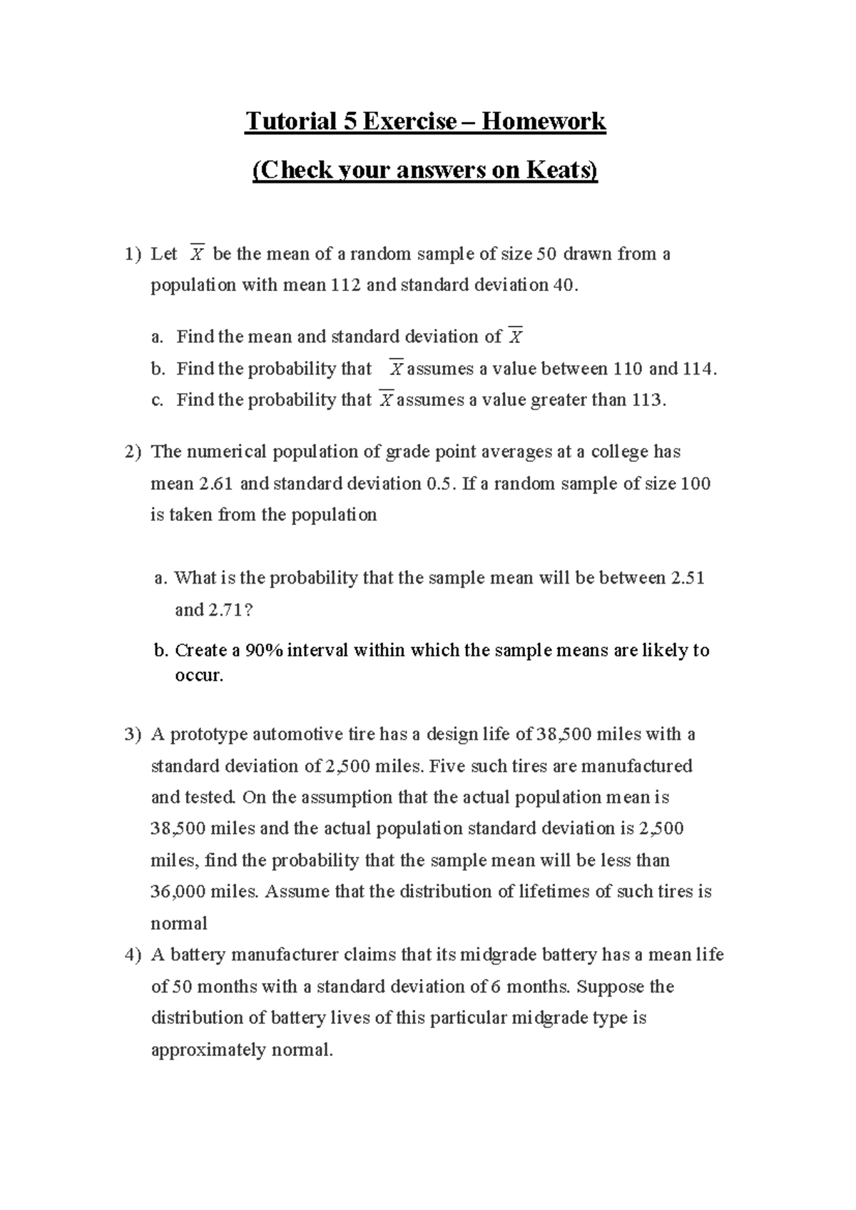 Tutorial 5 Homework Exercise: Probability & Statistics Analysis - Studocu
