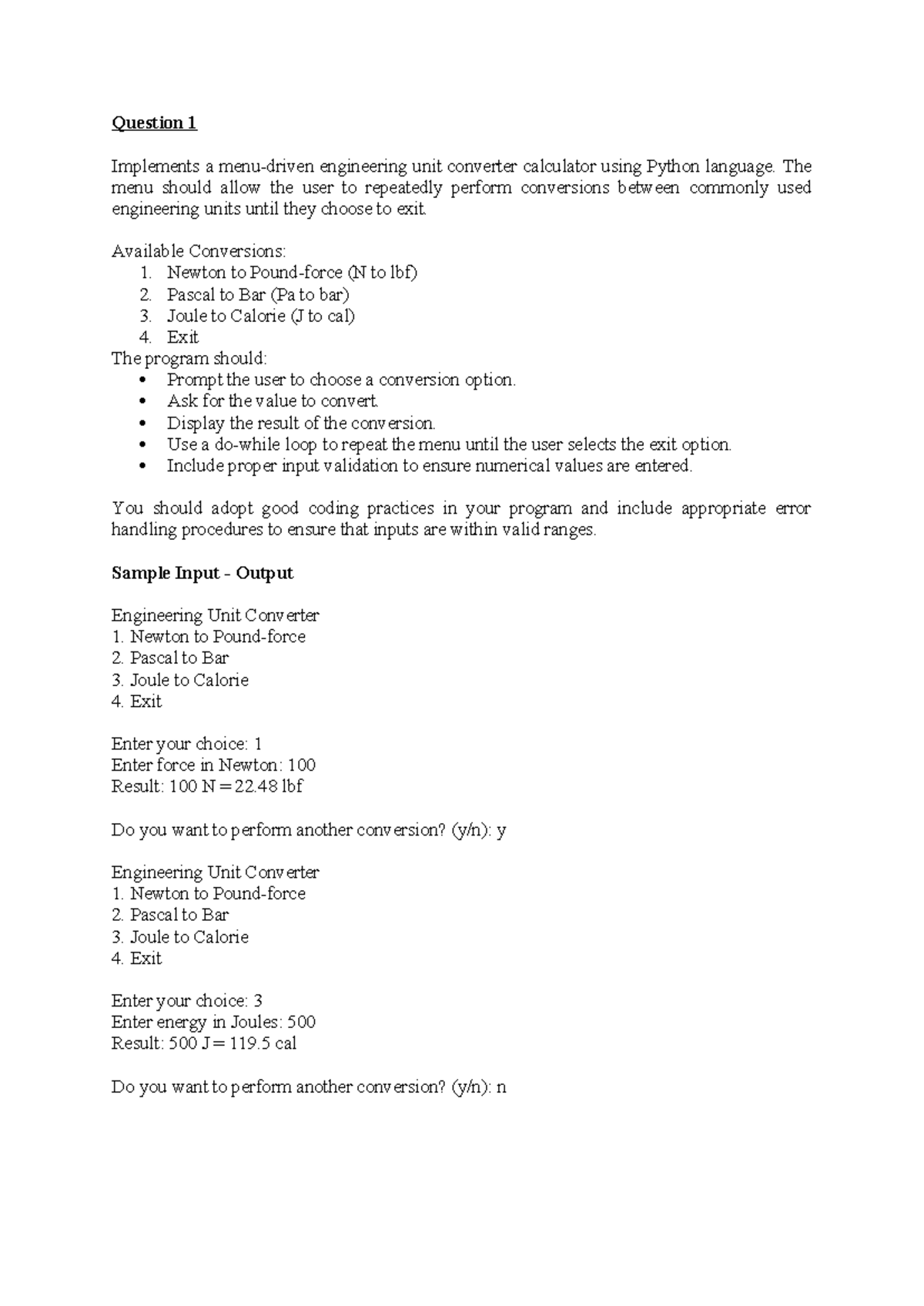 Authentication Menu Driven System for Engineering Unit Converter - Studocu