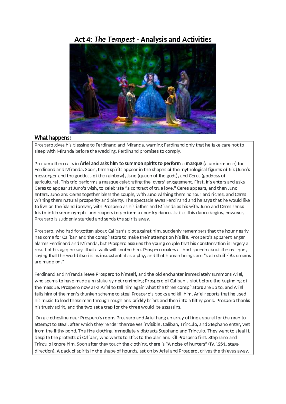Act 4: The Tempest Analysis & Activities (ENG 101) - Studocu