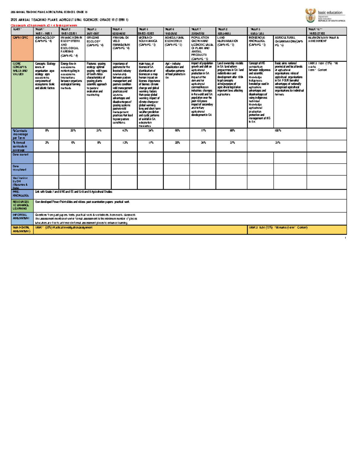 2026 ATP: Agricultural Sciences Grade 10 Annual Teaching Plan - Studocu