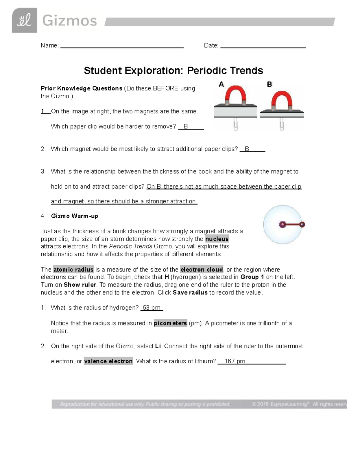 Copy of Periodic Trends Gizmo Worksheet (Atomic Radius) - Studocu