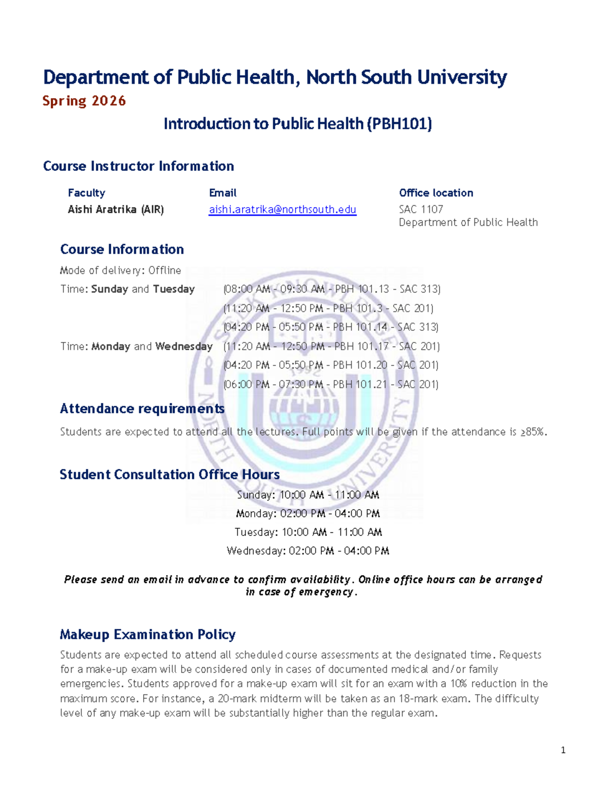 PBH101 Course Outline - Introduction to Public Health (Spring 2026 ...