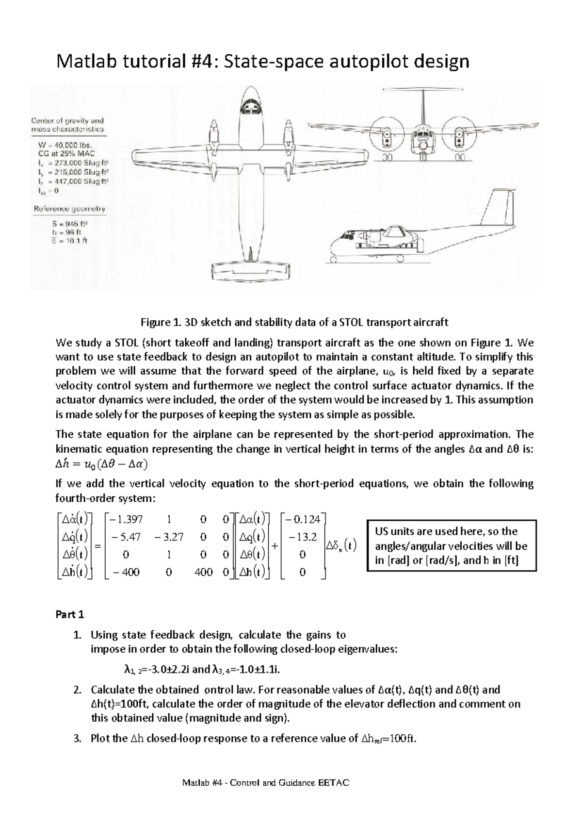Matlab 4Problems 202526: Autopilot Design for STOL Aircraft - Studocu