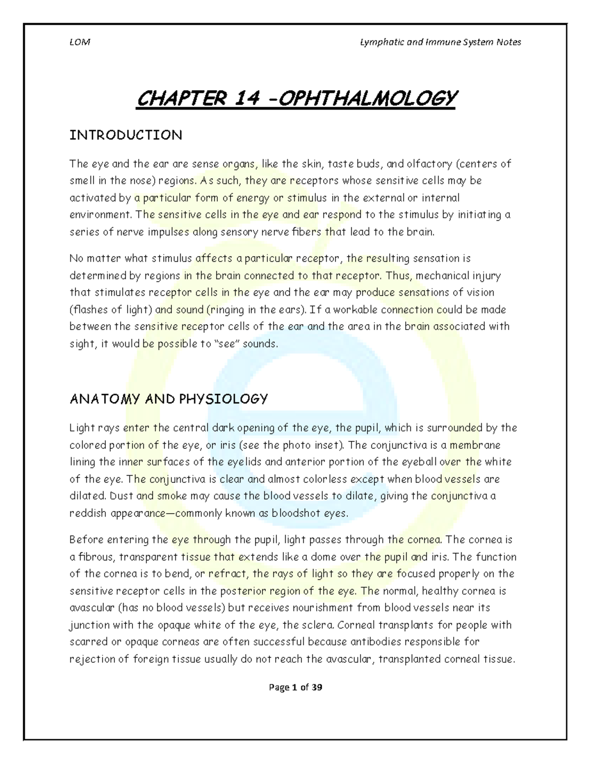 Ophthalmology Study Notes - CH 14 Overview and Errors of Refraction ...