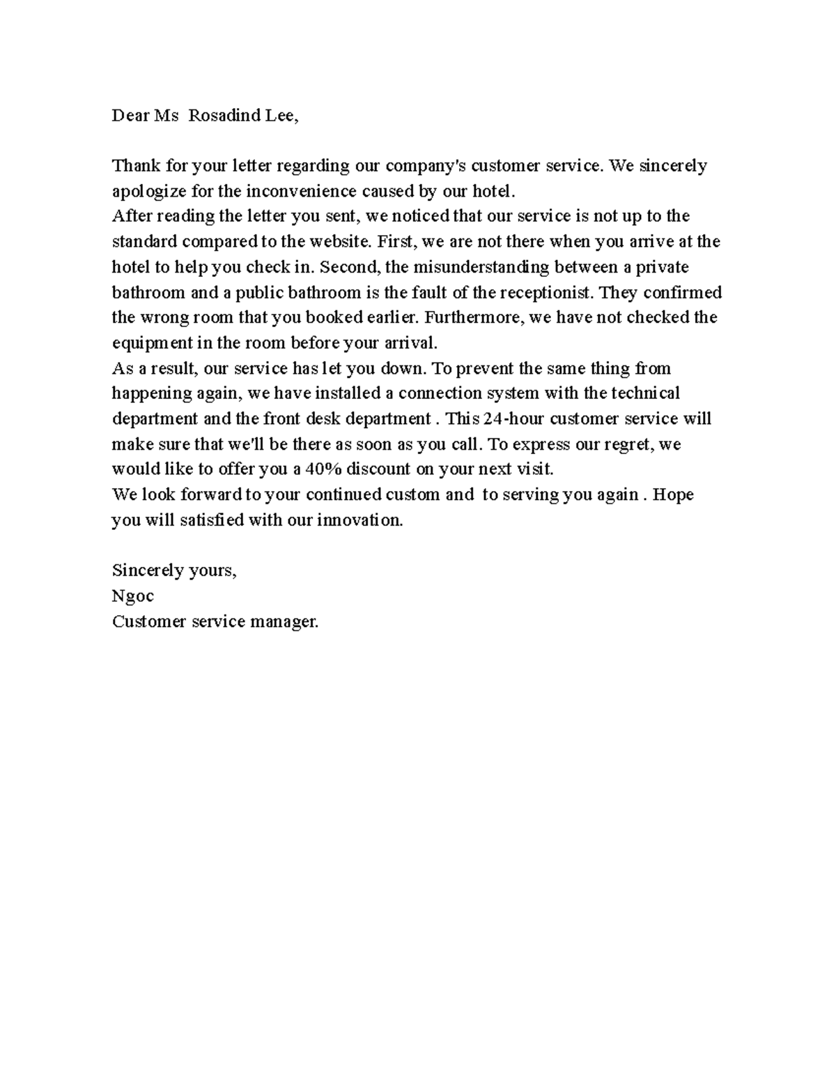 Unit 2 - Customer Service Apology Letter Response - Studocu