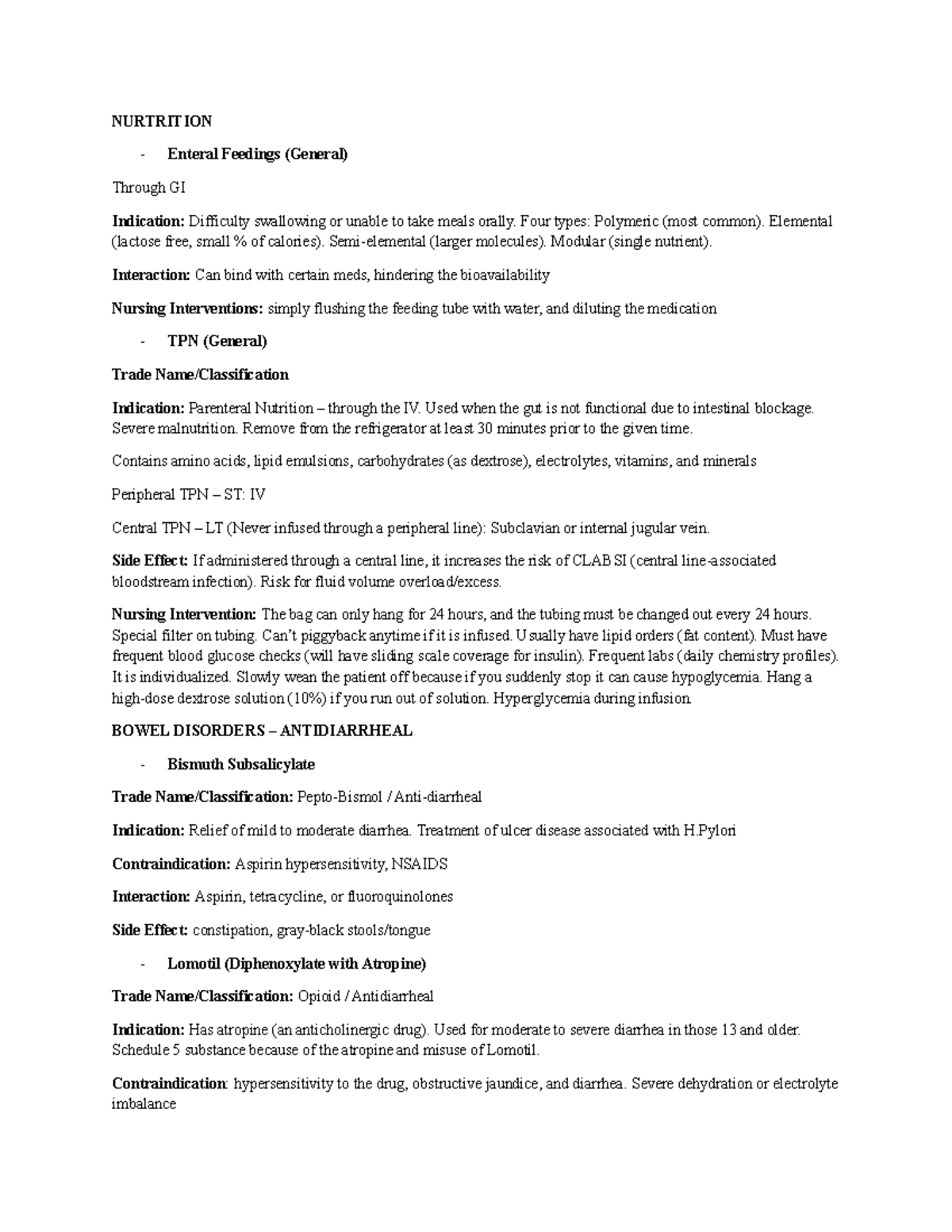 EXAM 4 Pharm Study Guide - MOD 8: Enteral & Parenteral Nutrition - Studocu