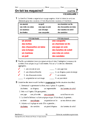 Ch 5cahier vocabulaire answers - Holt French 1 49 Cahier de vocabulaire ...
