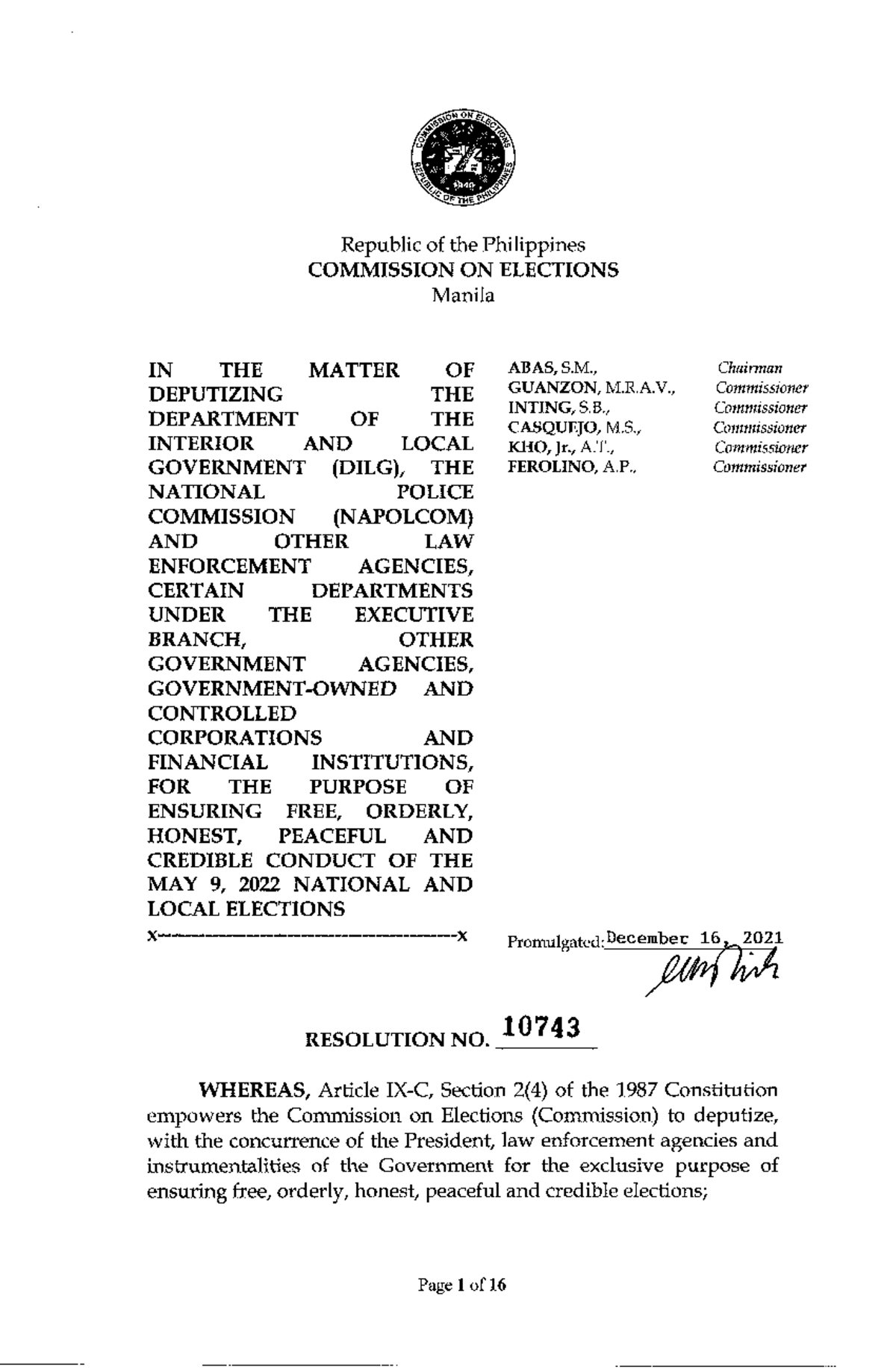 Com res 10743 - resolution - Politics And Governance With The New ...
