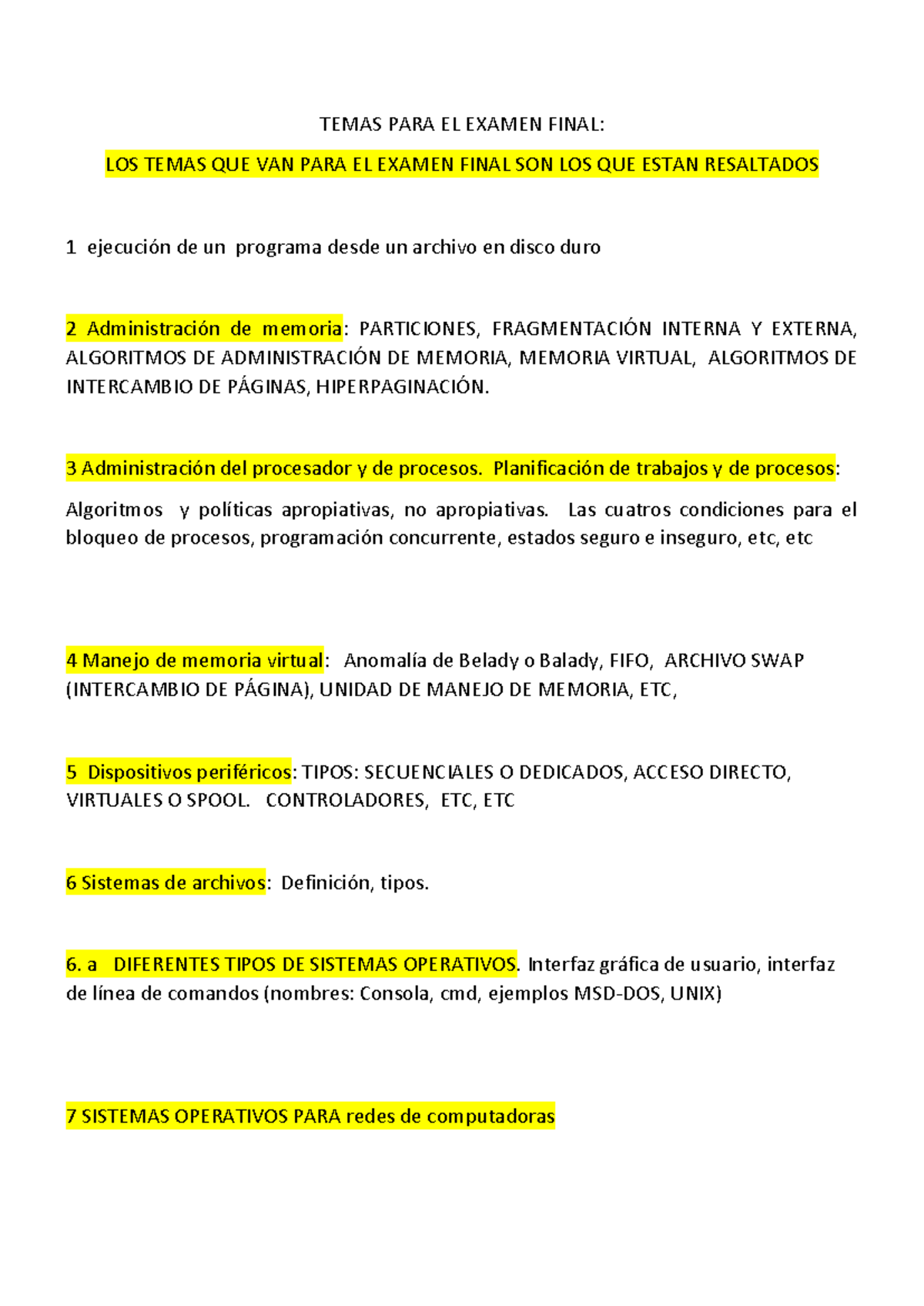 Temas PARA EL Examen Final - TEMAS PARA EL EXAMEN FINAL: LOS TEMAS QUE ...