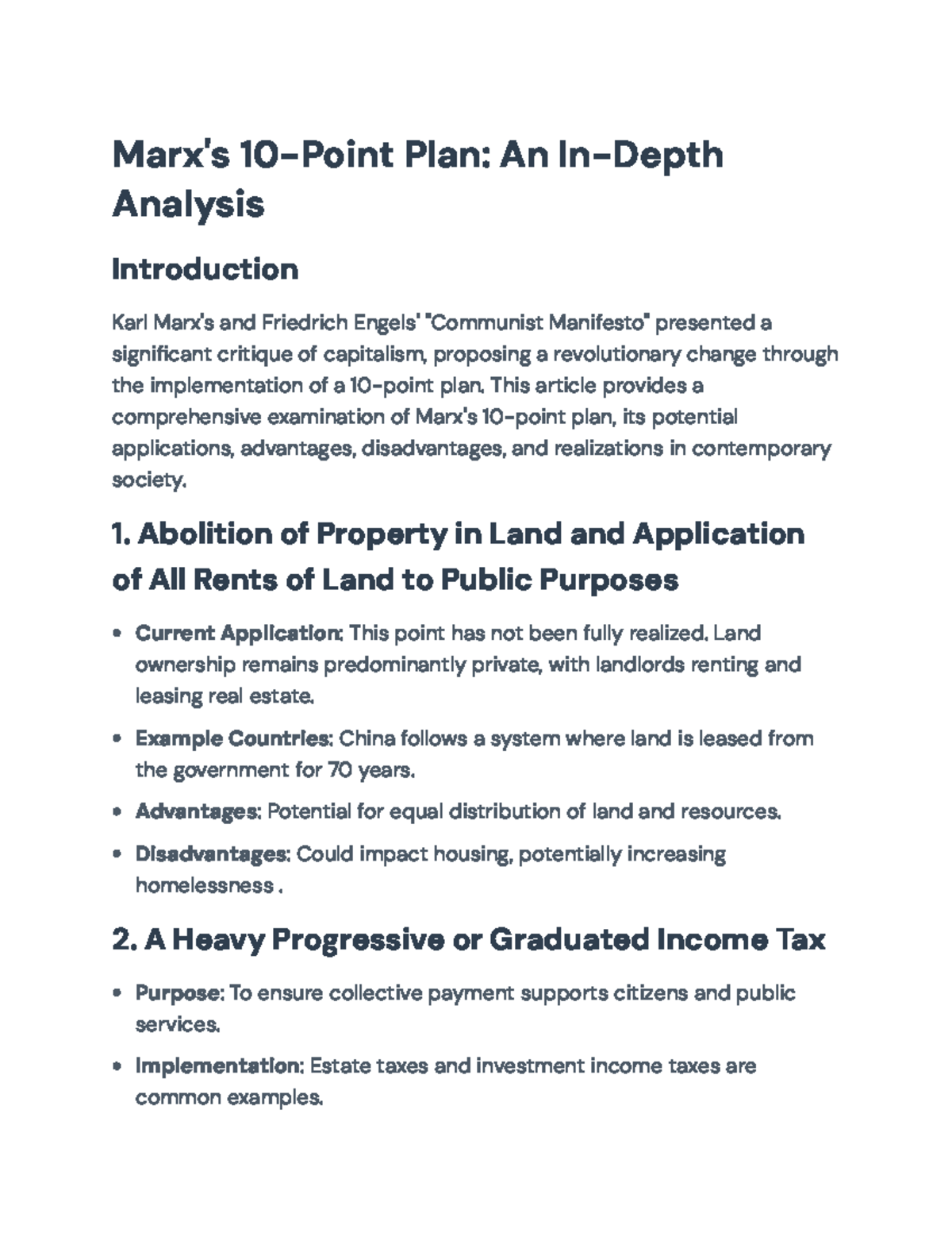 Marx's 10-Point Plan: Analysis of Its Relevance in Modern Society ...