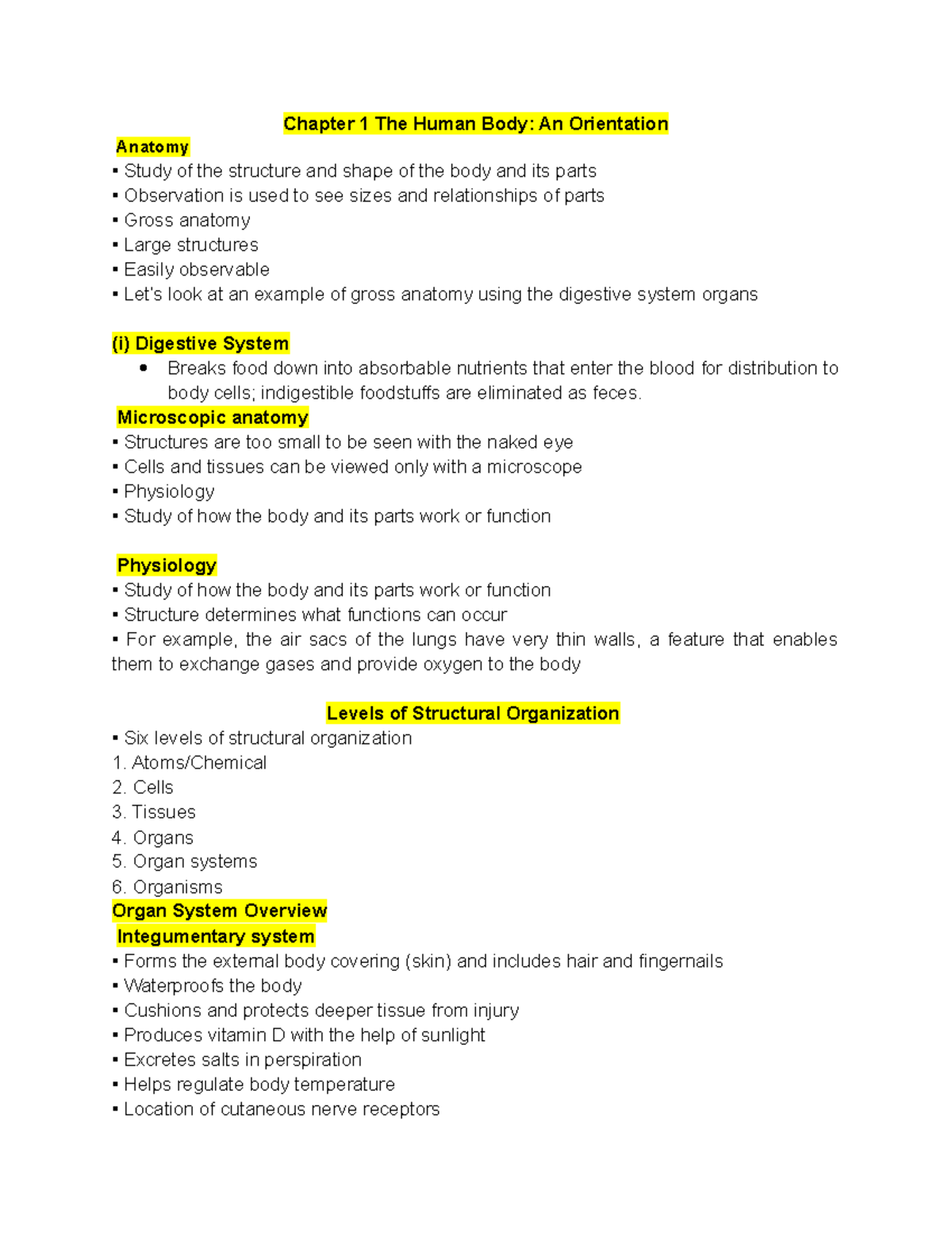 Anatomy and Physiology: Human Body Orientation (ANAT 101) Lecture Notes ...