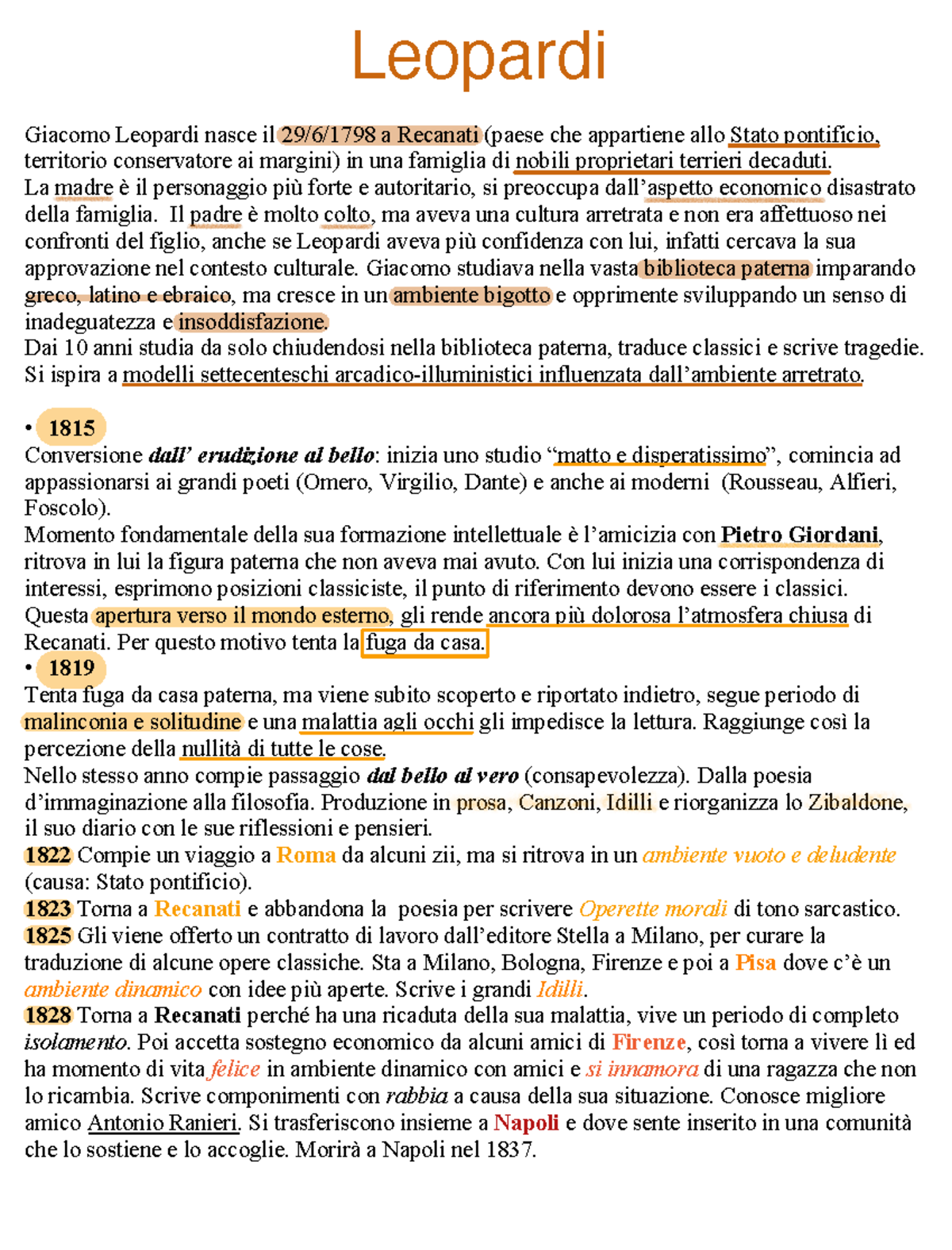 Italiano 2 - Giacomo Leopardi: Vita, Pensiero e Opere - Studocu
